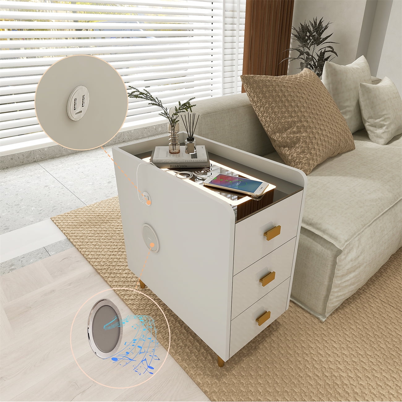 LED Nightstand Wireless Charging Station USB C-Socket Nightstand 3 ...