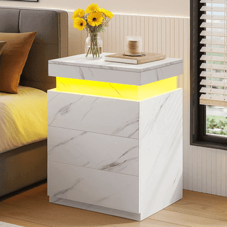 white marble top bedside table