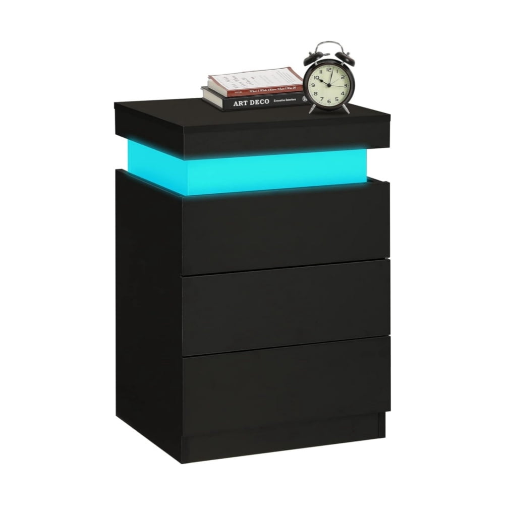 LED Nightstand With 3 Storage Drawers, Modern Multi-Color LED Night ...