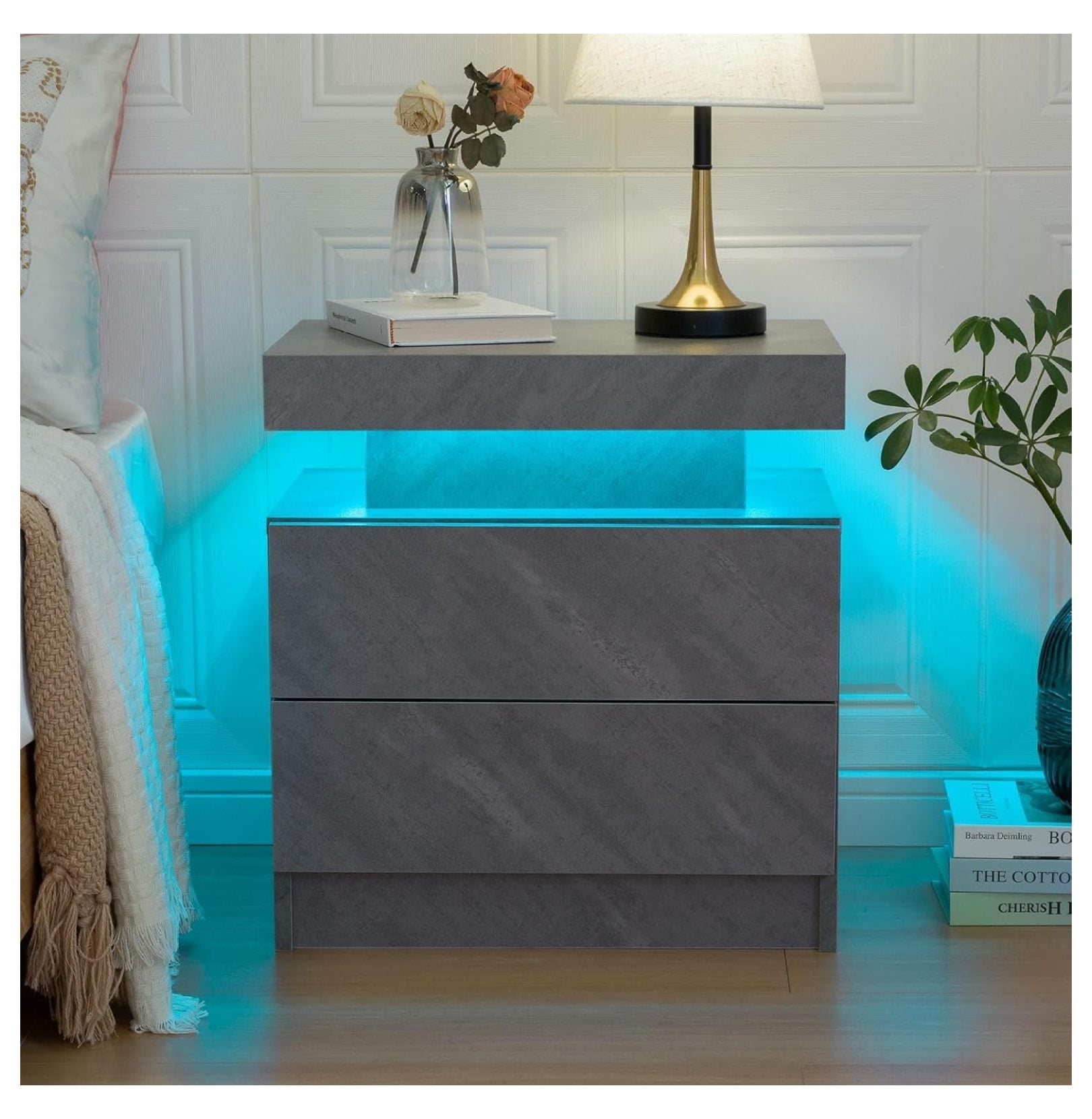 LED Nightstand with 2 Drawers, Bedside Table with Drawers for Bedroom ...
