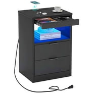 Nightstand Set of 2 with 2 Drawers & Charging Station, LED Nightstand ...