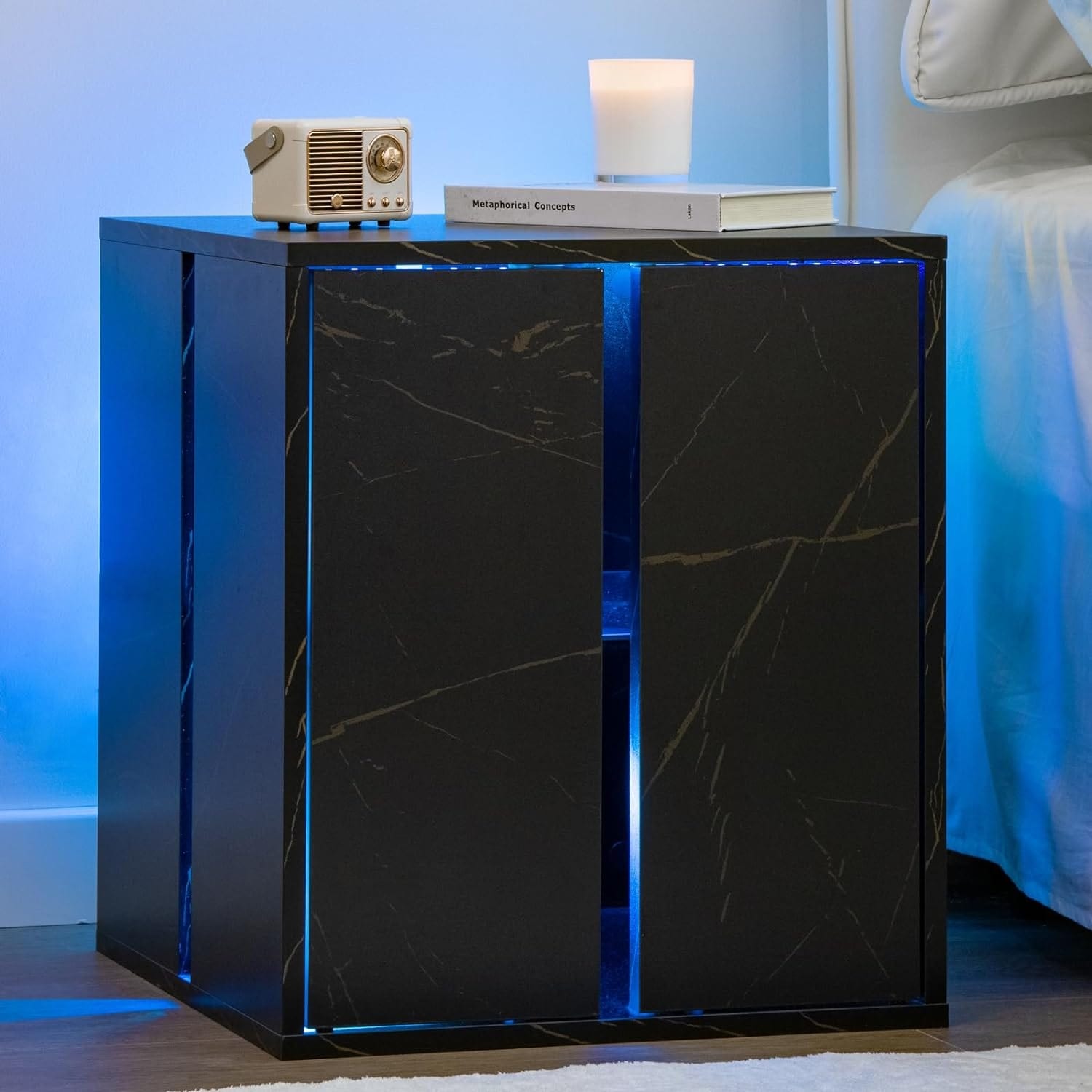 LED Nightstand with Glass Shelves,Bedside Tables Black - Walmart.com