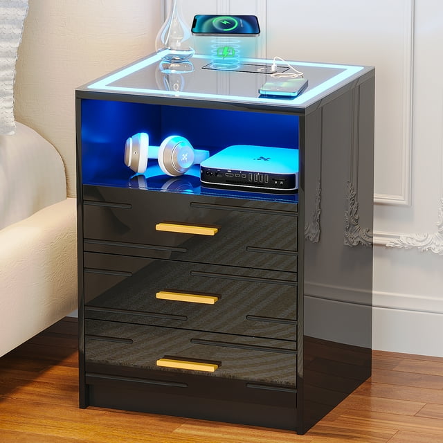 LED Nightstand with Wireless Charging Station and 24 Color Dimmable ...