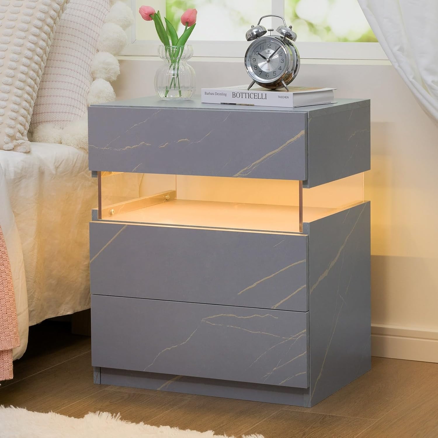 LED Nightstands LED Bedside Tables with 3 Drawers Night Stand with ...
