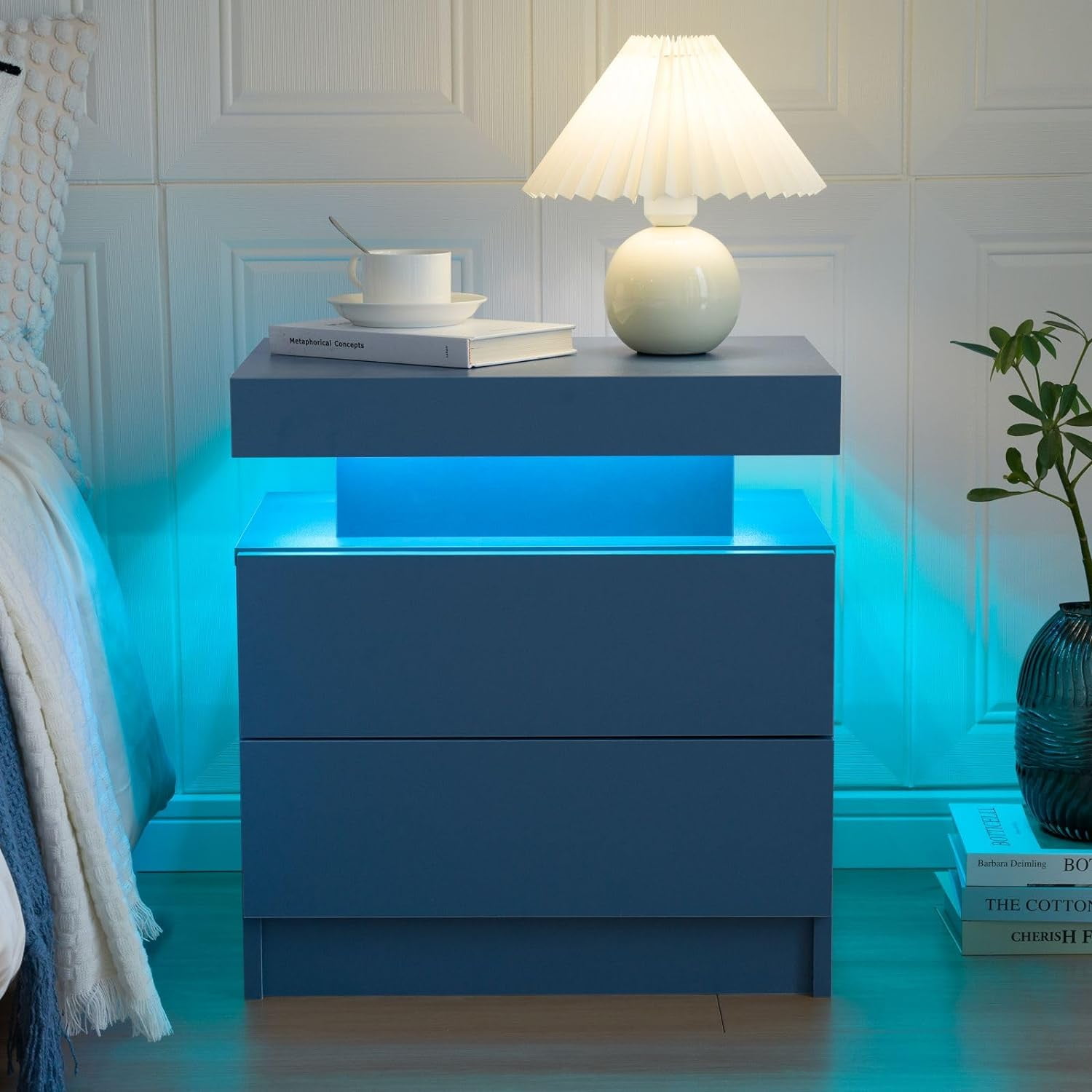 LED Nightstands Modern Nightstand with 2 Drawers LED Bedside Tables for ...