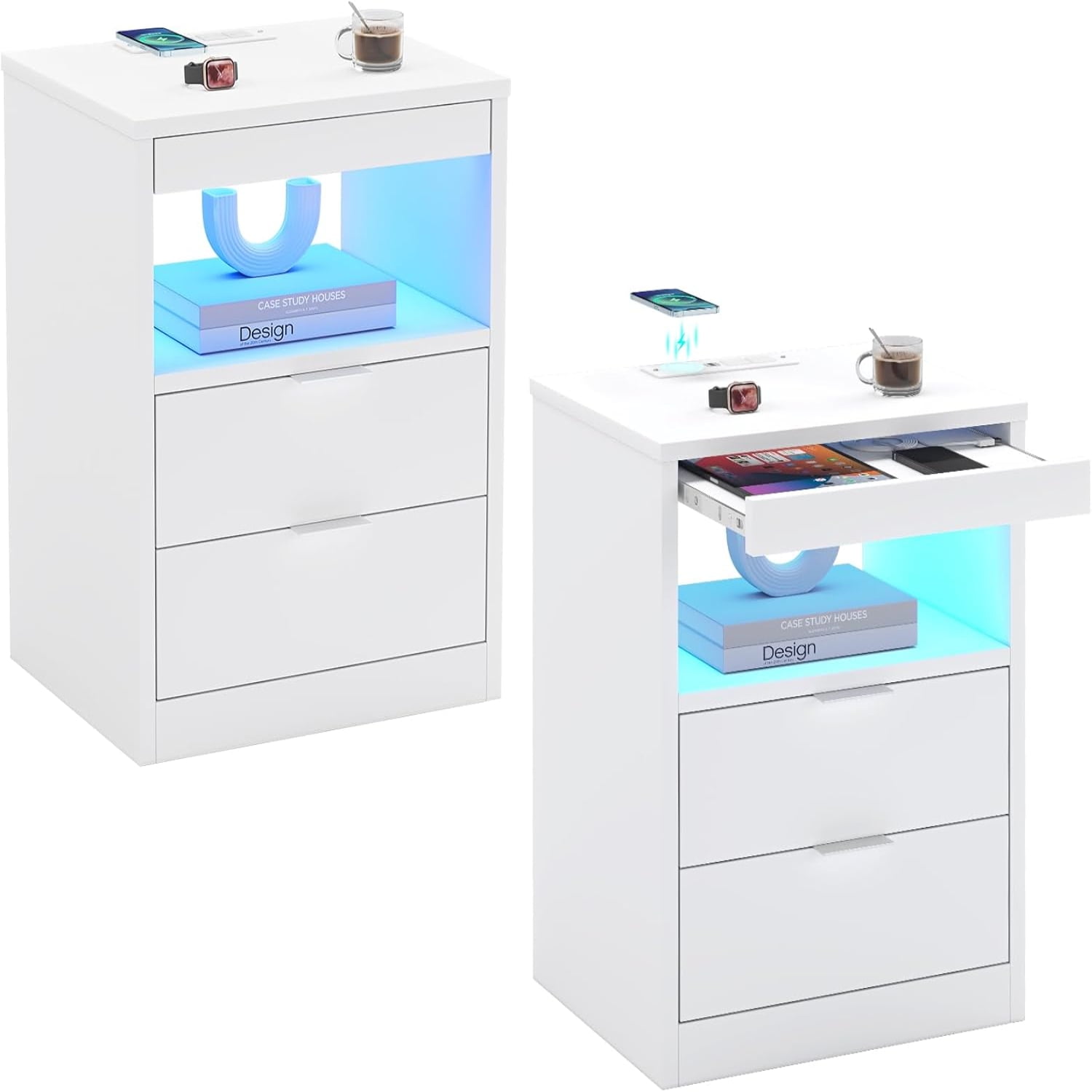 LED Nightstands Night Stand with Wireless Charging Station and LED ...