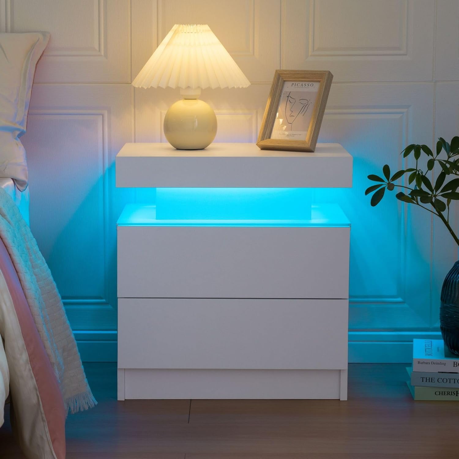 LED Nightstands with 2 Drawers, End Table with RGB LED Lights for ...
