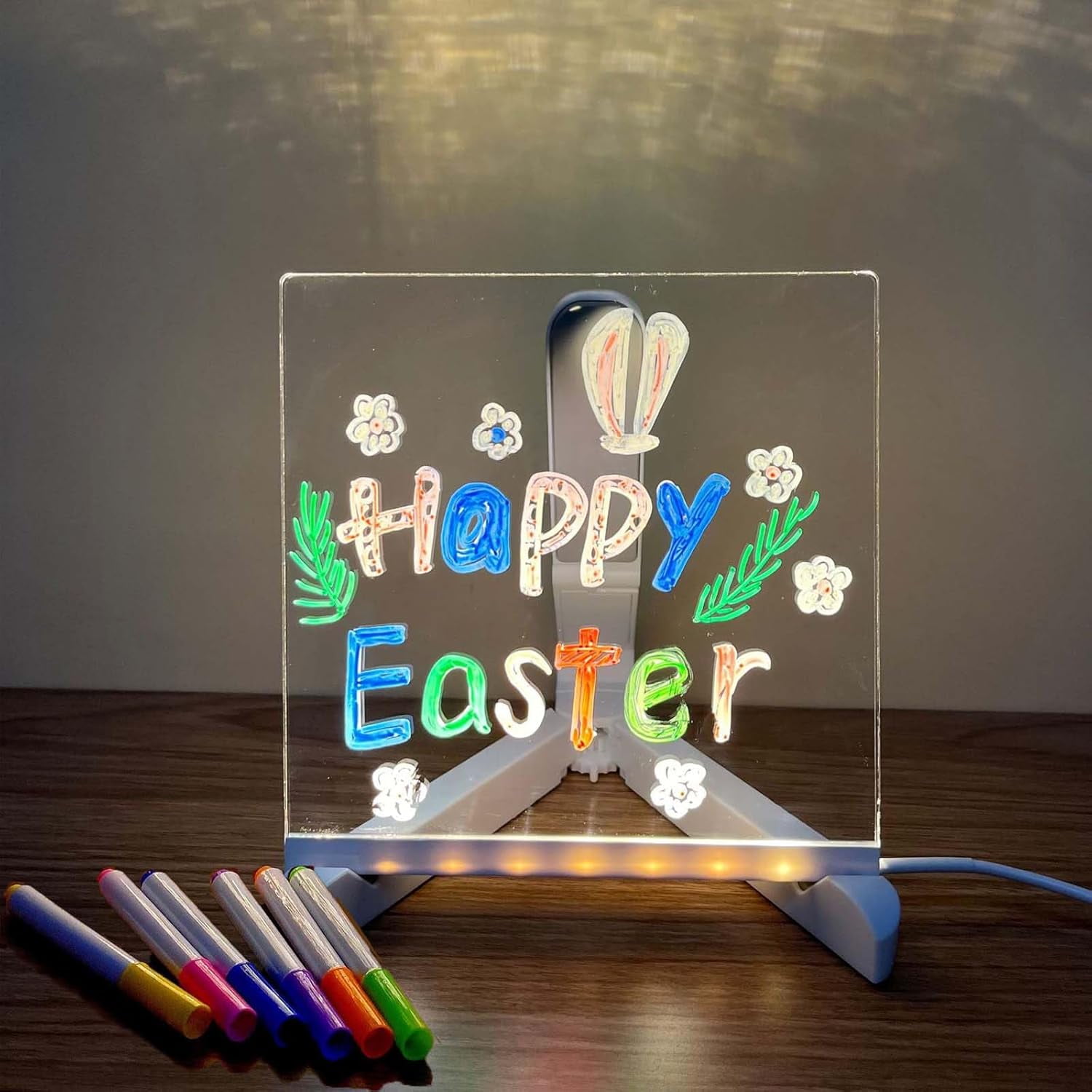 LED Note Board with 7 Colors Pen Acrylic Dry Erase Board with Light LED ...