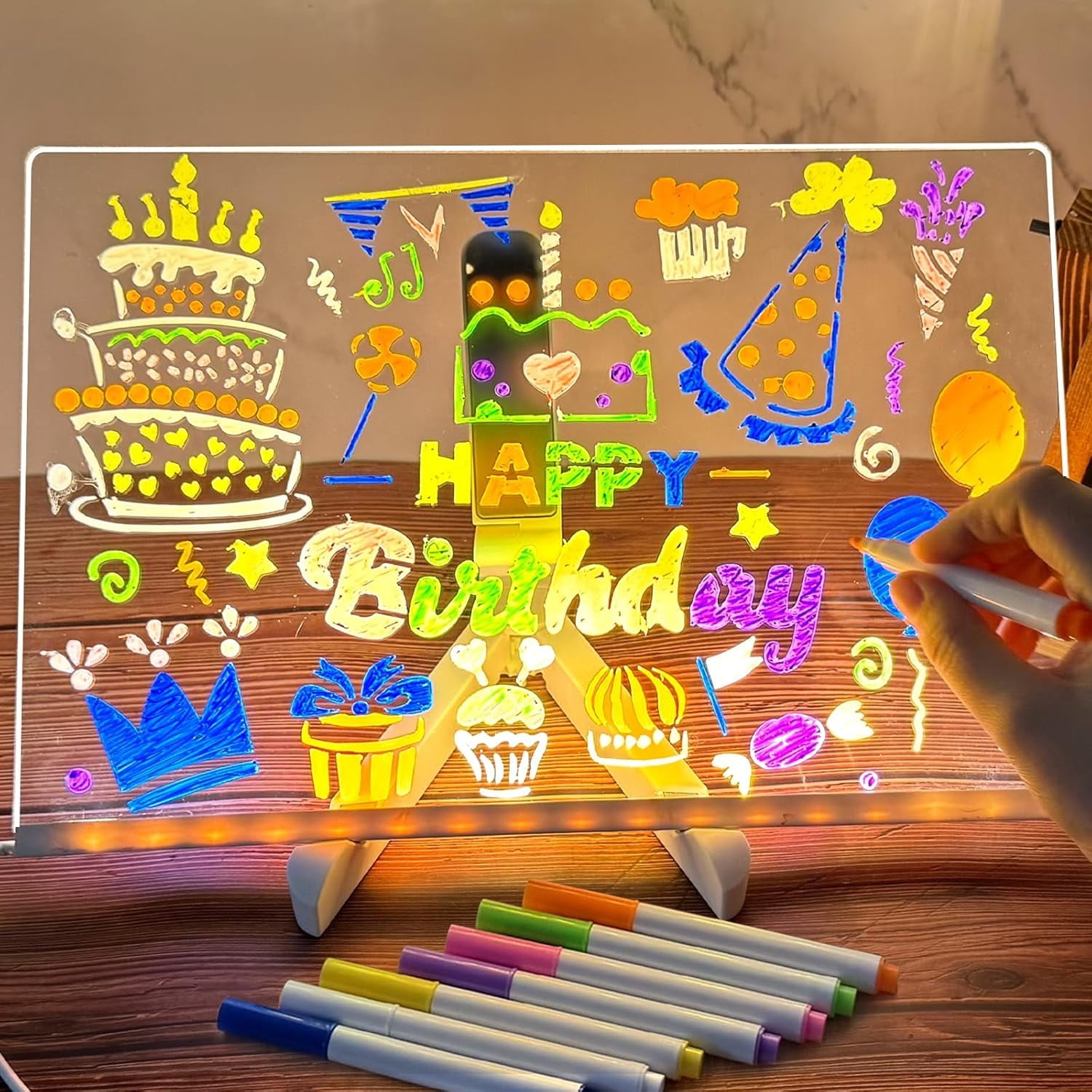 LED Note Board,Acrylic Dry Erase Board with Light,with Adjustable Stand ...