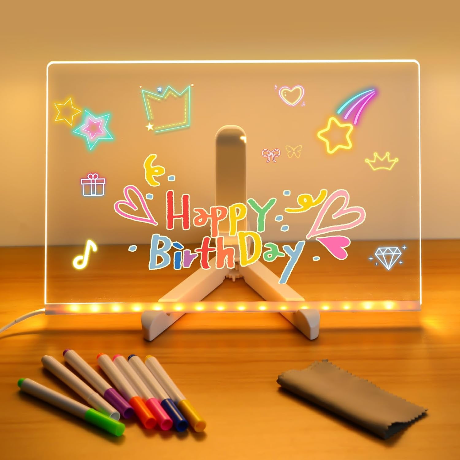 LED Note Board with Colors, 11.8"x7.9" Lighted Acrylic Message Board ...