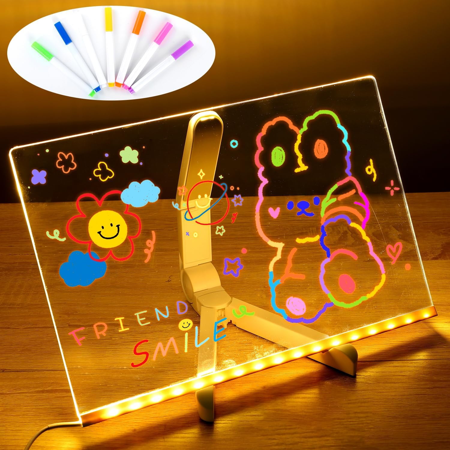 LED Note Board with Colors, Acrylic Dry Erase Board with Light, Glowing ...