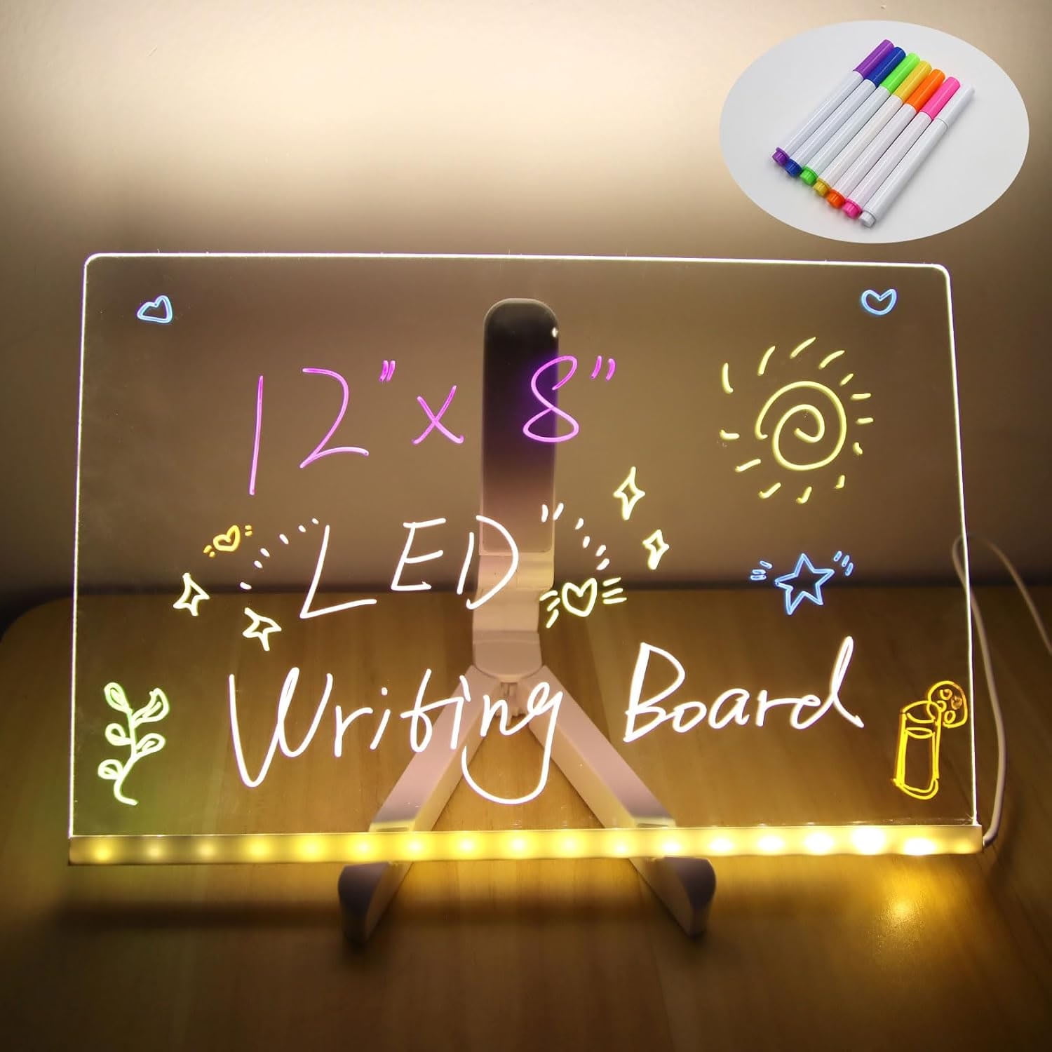 LED Note Board with Colors, Acrylic Dry Erase Board with Light and ...