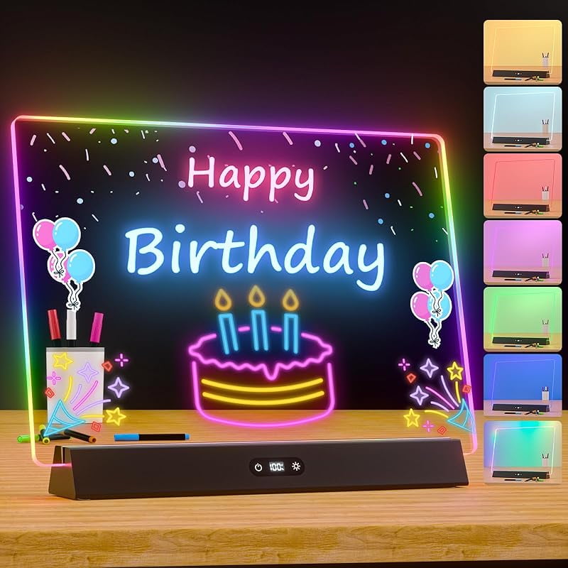 LED Note Board with Colors, Rechargeable 17-Inch Doodle Glow 9-Mode ...