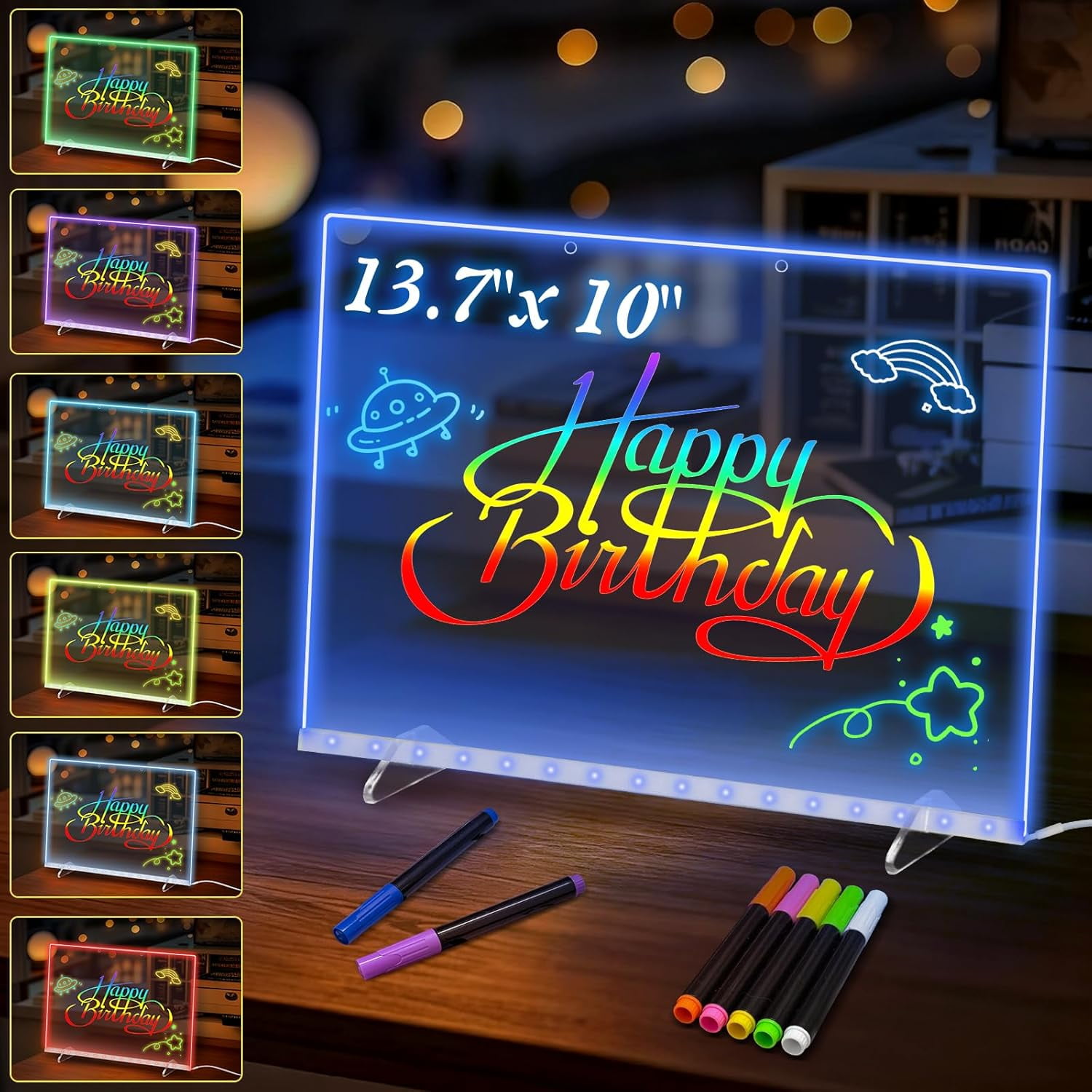 LED Note Board With Adapter, 13.7"x10" Dry Erase Drawing Board For Kids ...