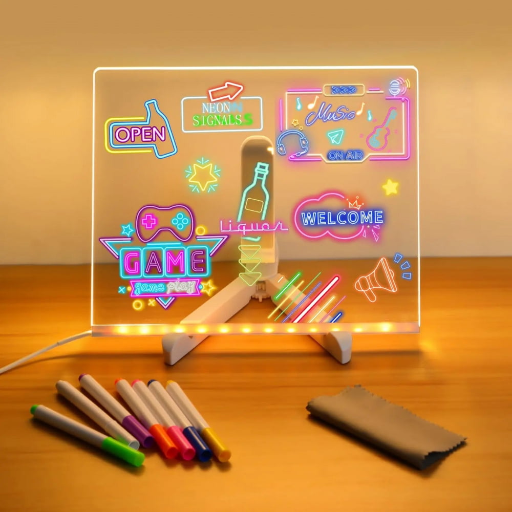 LED Note Board With Night Light Colorful 7 Pens DIY Acrylic Message ...