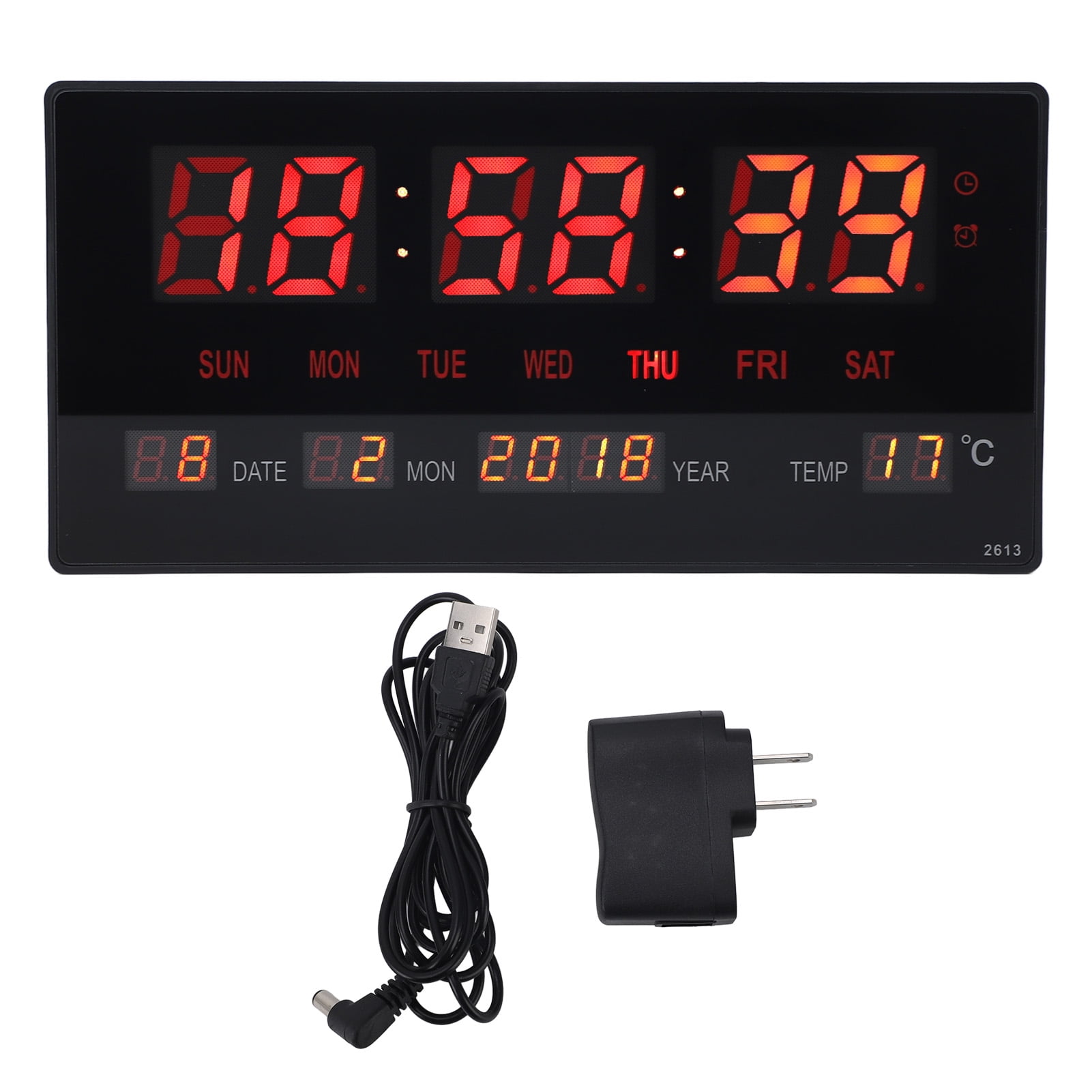 LED Number Clock Large Big Digital Display With Temperature Wall Alarm ...