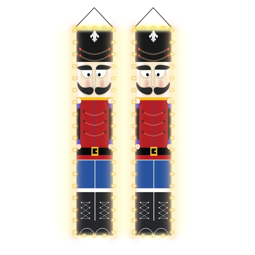 LED Nutcracker Banners 70.86" with String Lights, Front Door Life Size ...