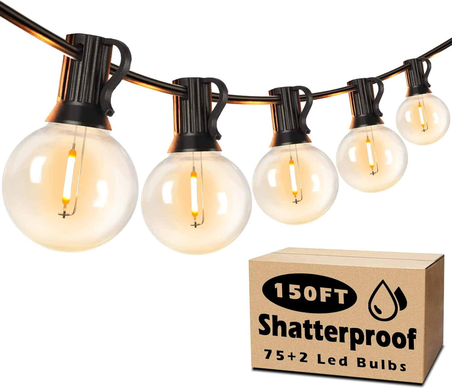 LED Outdoor String Lights 100FT Patio Lights with 52 Shatterproof G40 ...