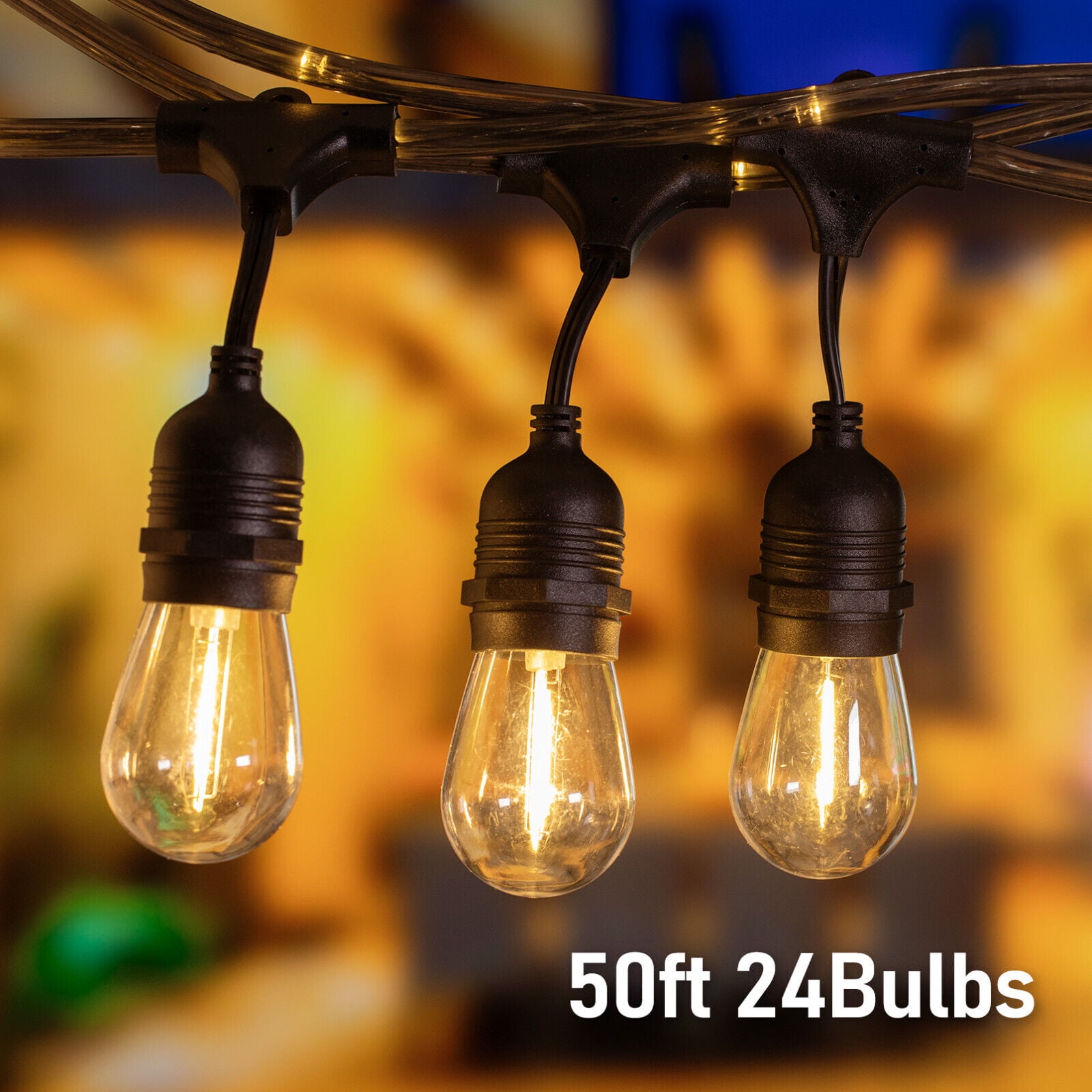 LED Outdoor String Lights, 48ft 24 Bulbs Commercial Connectable Patio ...