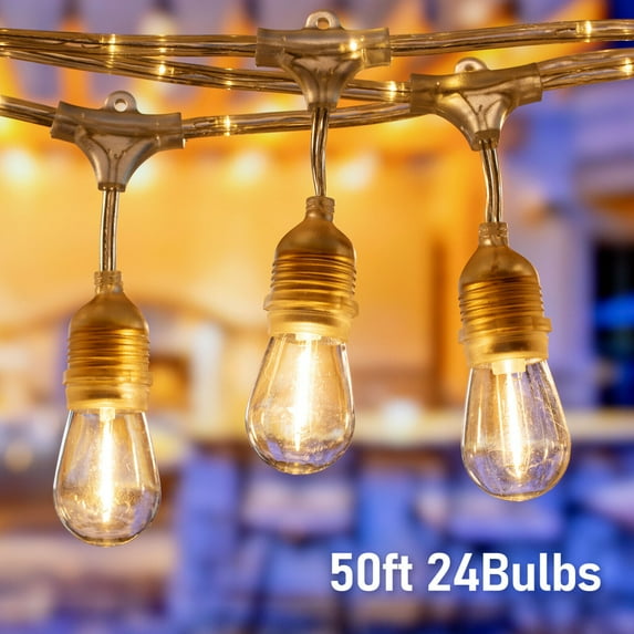 LED Outdoor String Lights, 48ft 24 Bulbs Commercial Connectable Patio ...