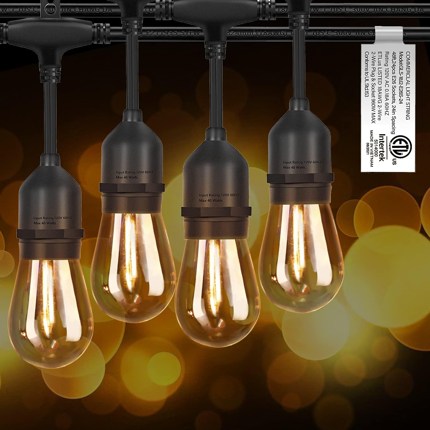 LED Outdoor String Lights with 𝟮𝟰 Weatherproof Shatterproof Edison 𝑳𝑬𝑫 ...