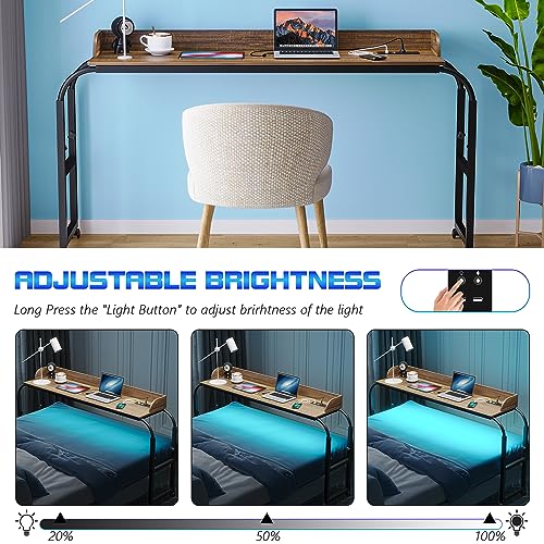 LED Overbed Table up to 83'' with Charging Station,3 Color Dimmable ...