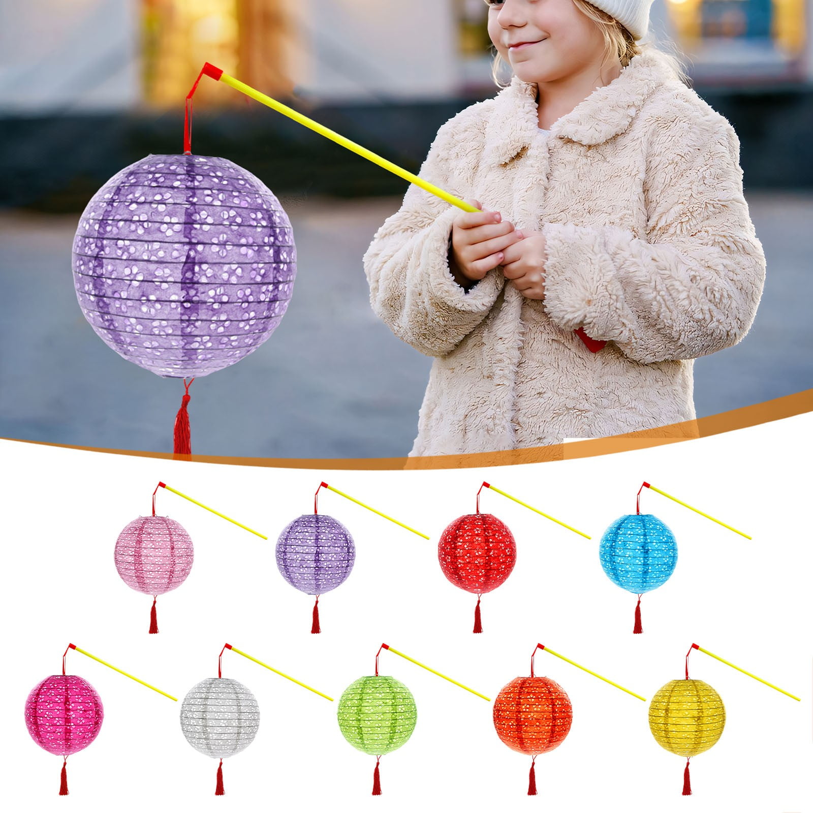 LED Paper Lanterns Japanese Style Decorative Hanging Lamps with Hollow ...