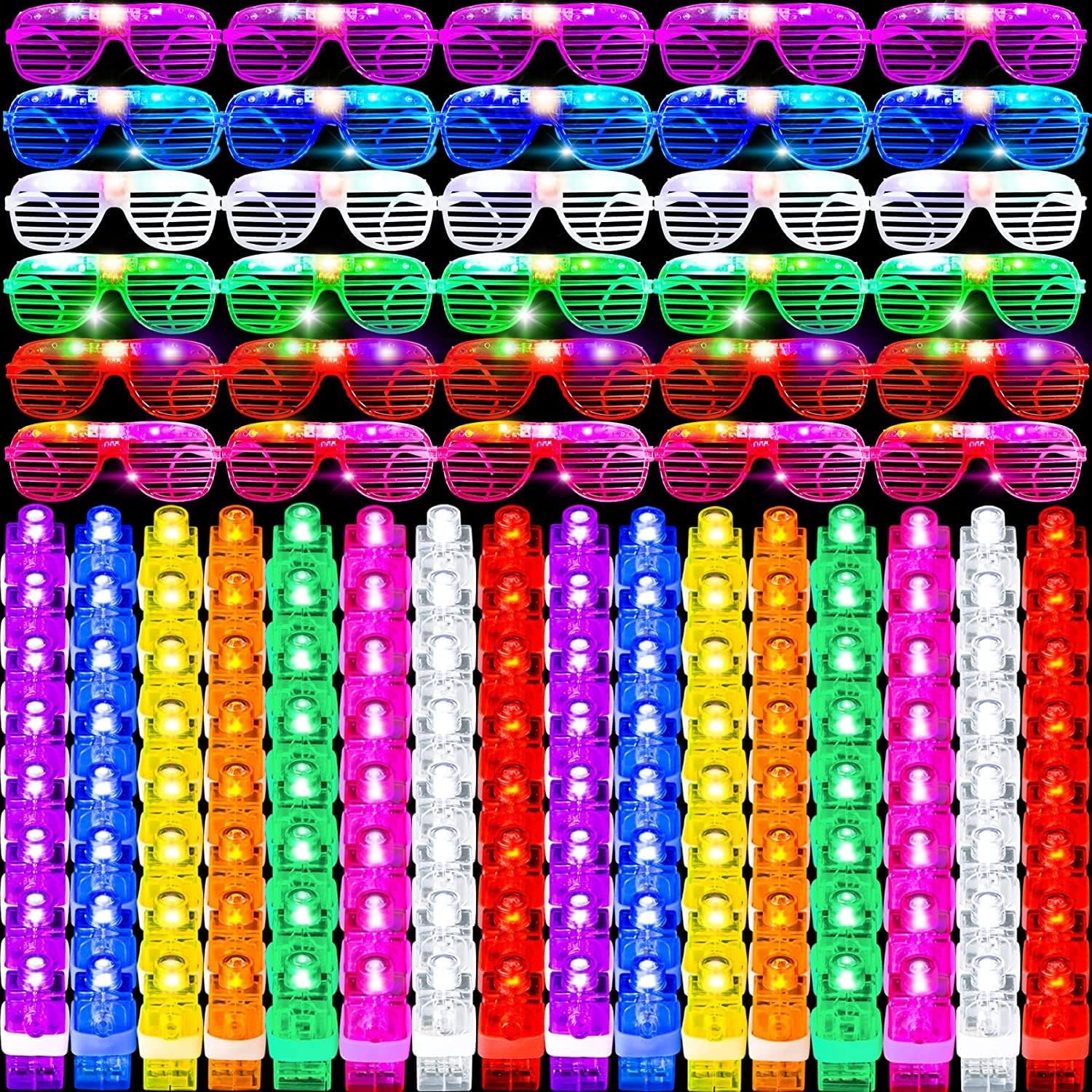 LED Party Glasses and LED Finger Lights, 6 Pack LED Glasses 60 Pieces LED Finger Lights Party ...