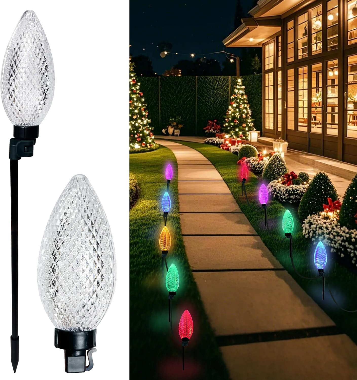 LED Pathway Lights 24.6 ft Multi & Warm Color Pinecone Marker Lights ...