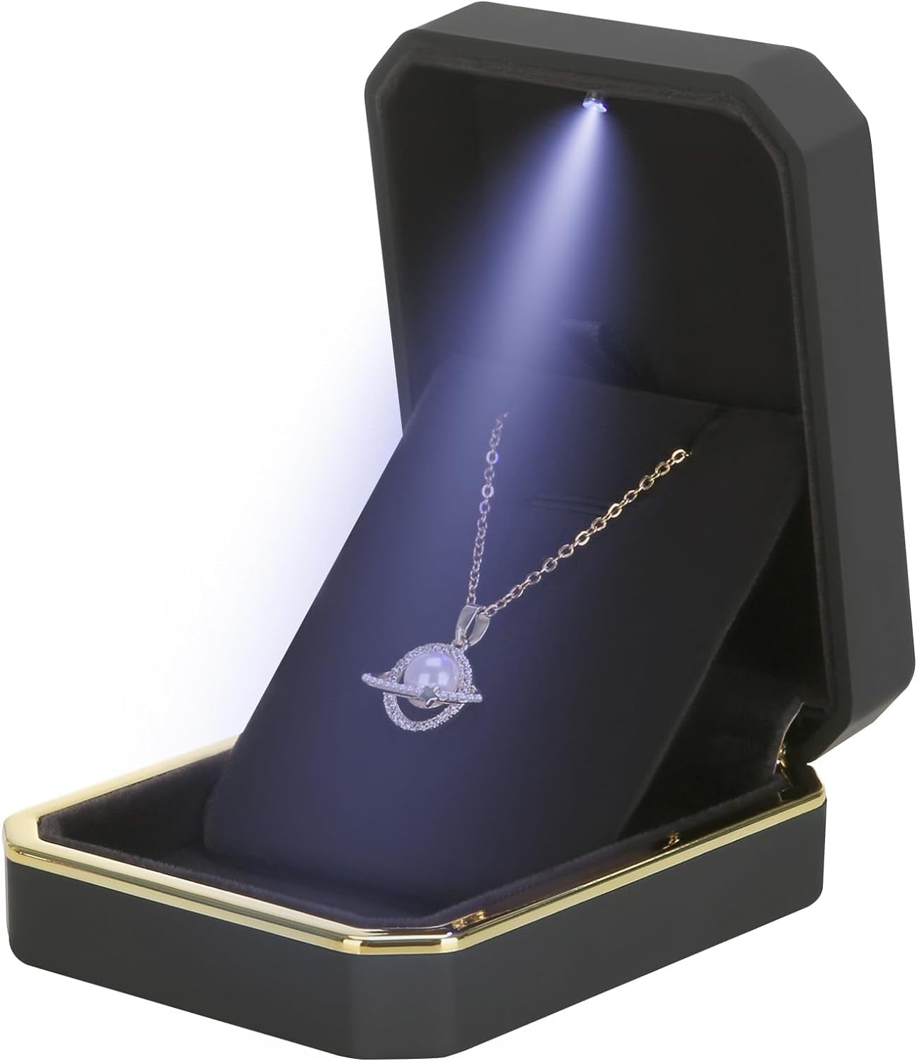 LED Pendant Necklace Gift Box with LED Light, Velvet Jewelry Storage ...