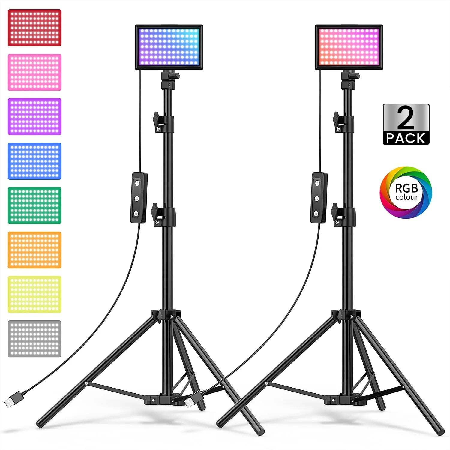 LED Photo Video Light Kit, 2Pcs Remote Control Dimmable USB LED ...