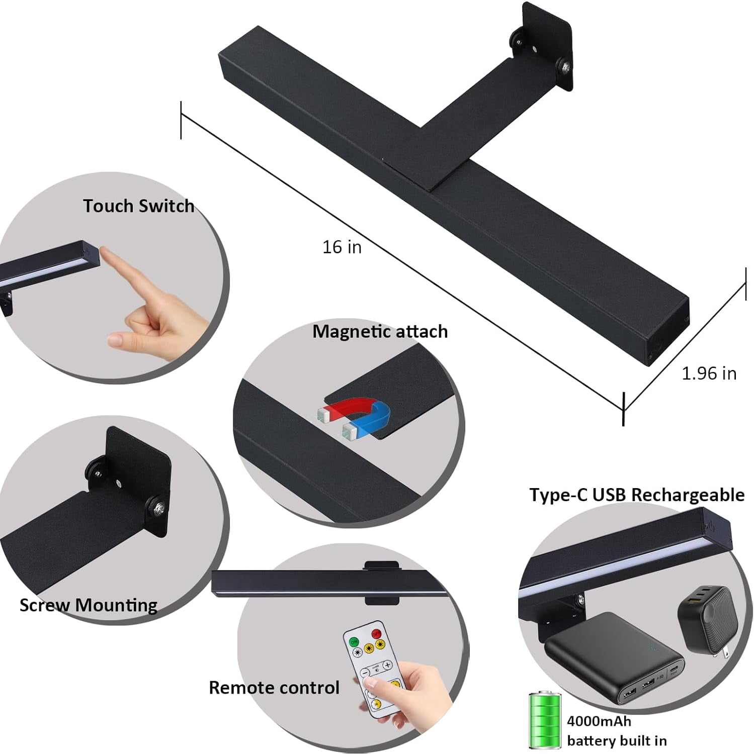 LED Picture Lights with Remote, 16in Metal Battery Operated Picture ...