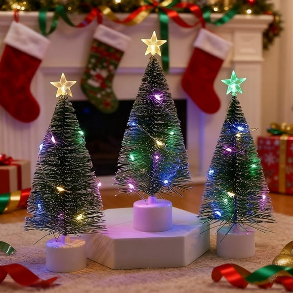 LED Pine Needle Christmas Tree with Star Topper, Pre-Lit Miniature Pine ...