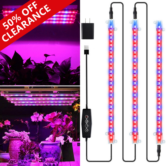 LED Plant Light Three Strips Red&Blue,with Auto on/off Timer,40W 90 ...