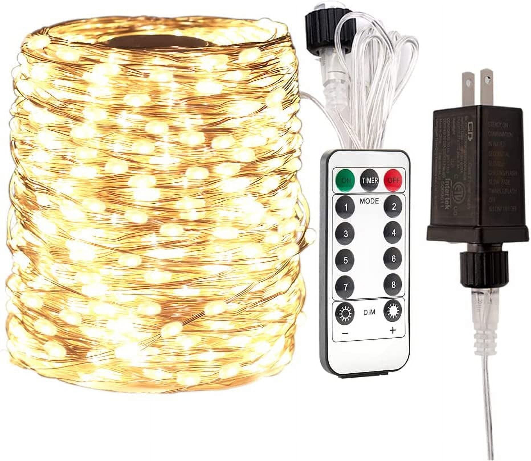 LED Plug in Fairy String Lights 66FT Waterproof Warm White String ...