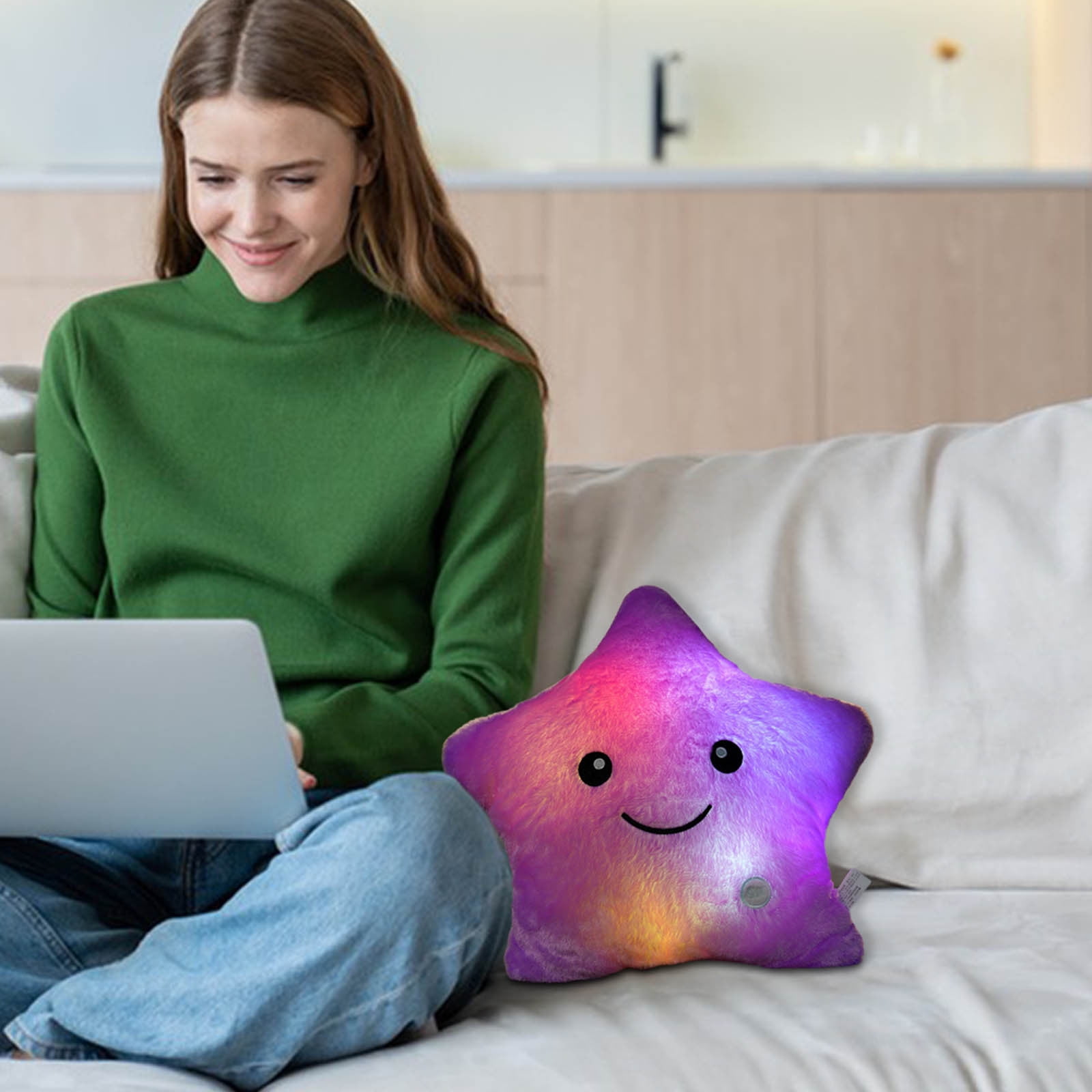 LED Plush Star Throw Pillow for Girls Women,Purple Twinkle Star Shaped ...