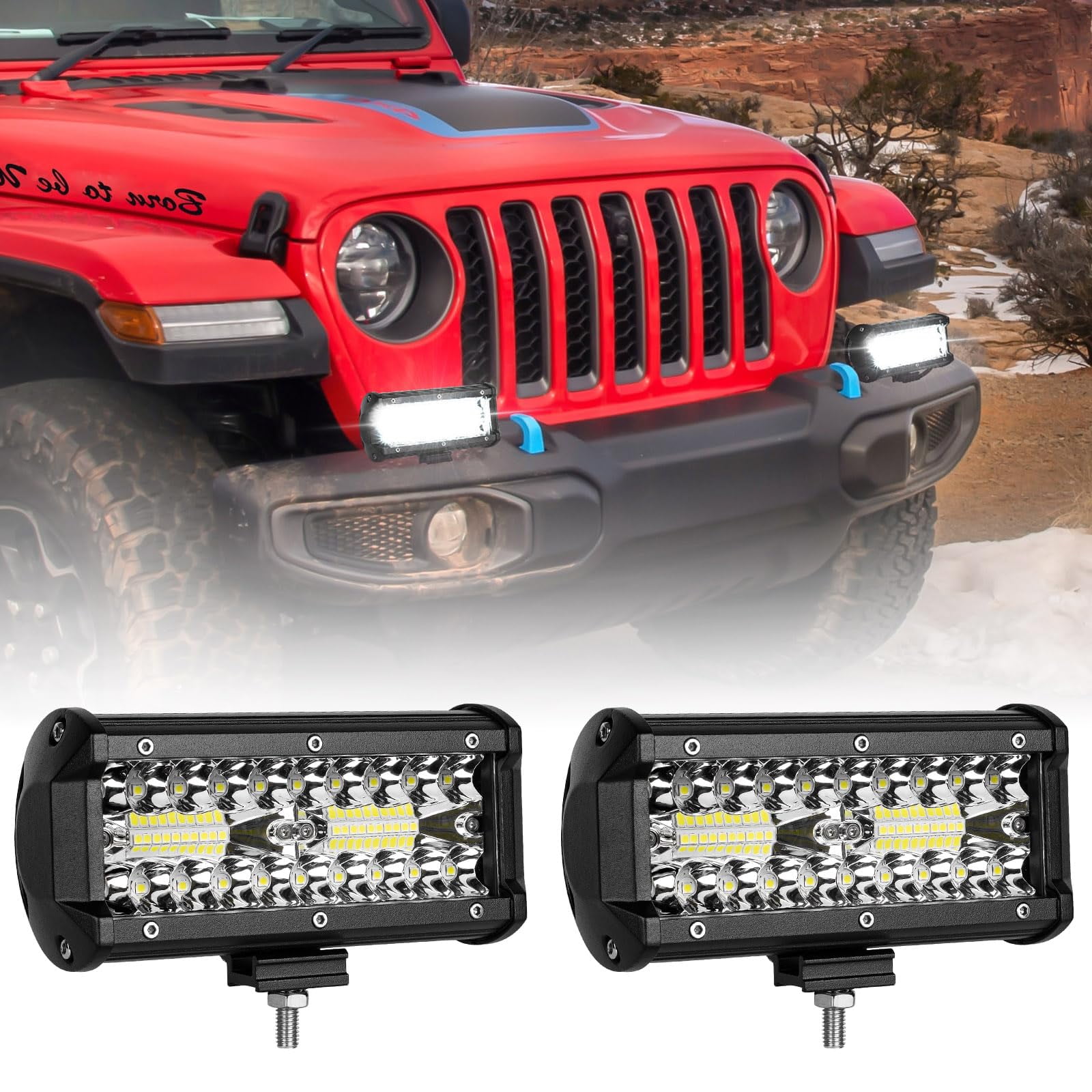 LED Pod Lights, 7 Inch Led Light Bar Fog Lights, 12V 120W Triple Row ...