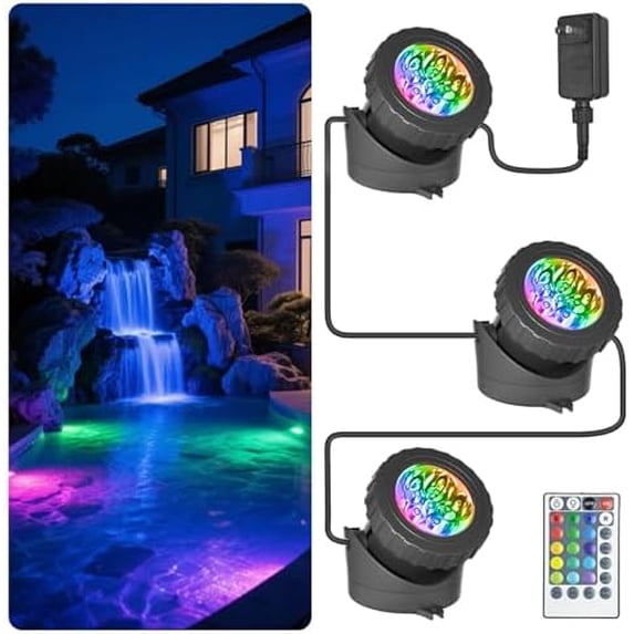 LED Pond Light, 3 Head Lamps Submersible LED Pond Lights Color Changing ...