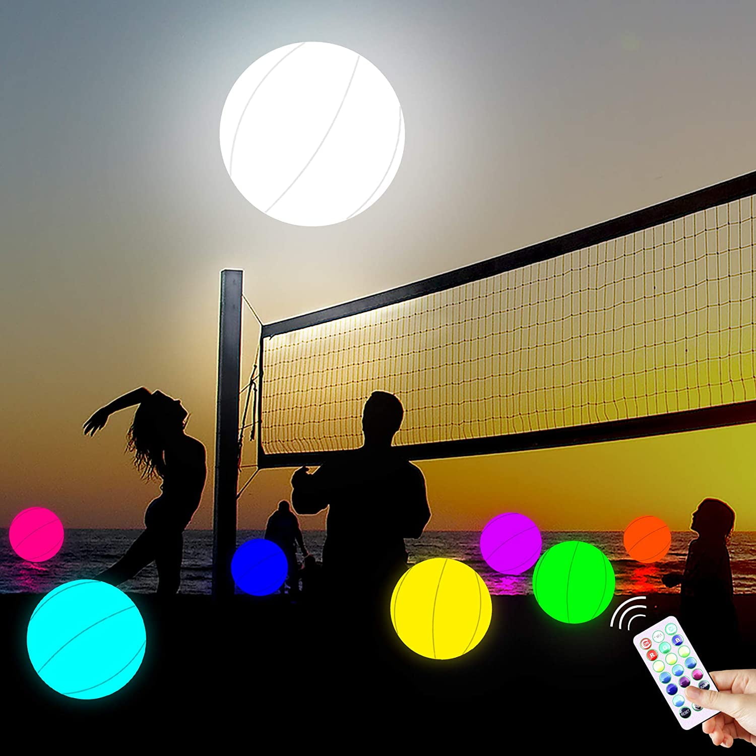 LED Pool Toys Glow Beach Ball 16" Inflatable Balls with 13 Colors ...