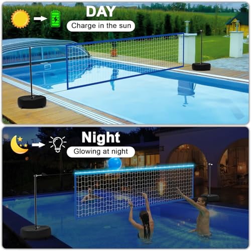 LED Pool Volleyball Net Set with Solar Colorful Lights|15ft-32ft ...