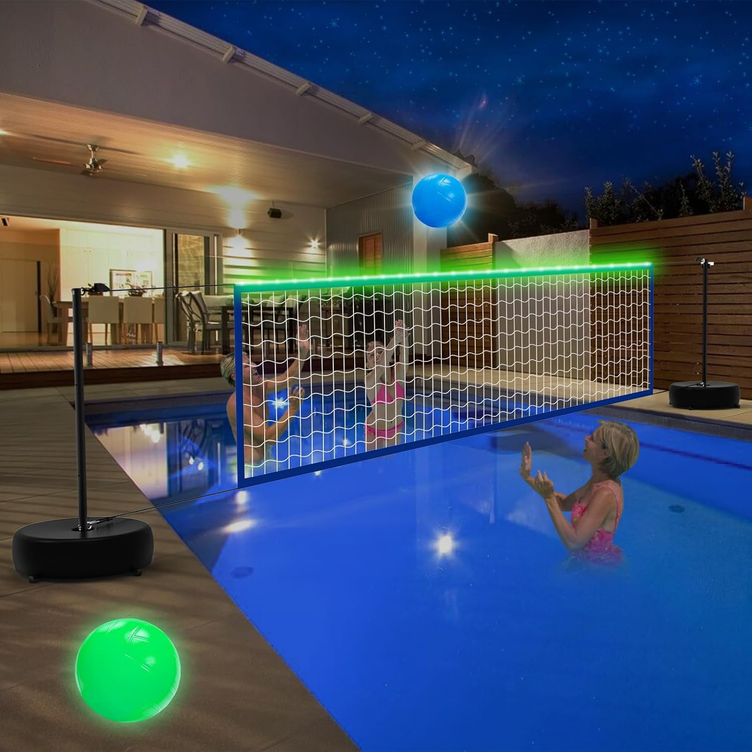 LED Pool Volleyball Net Set with Solar Powered Lights|15ft-32ft ...