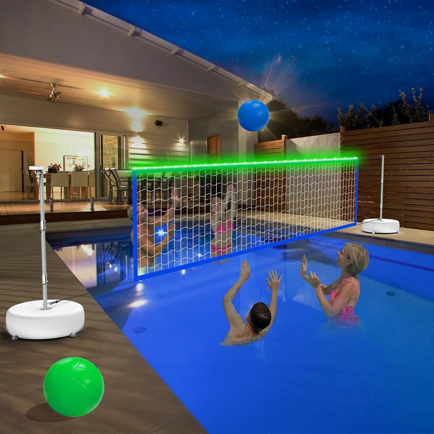LED Pool Volleyball Net Set with Solar Powered Lights|15ft-32ft ...