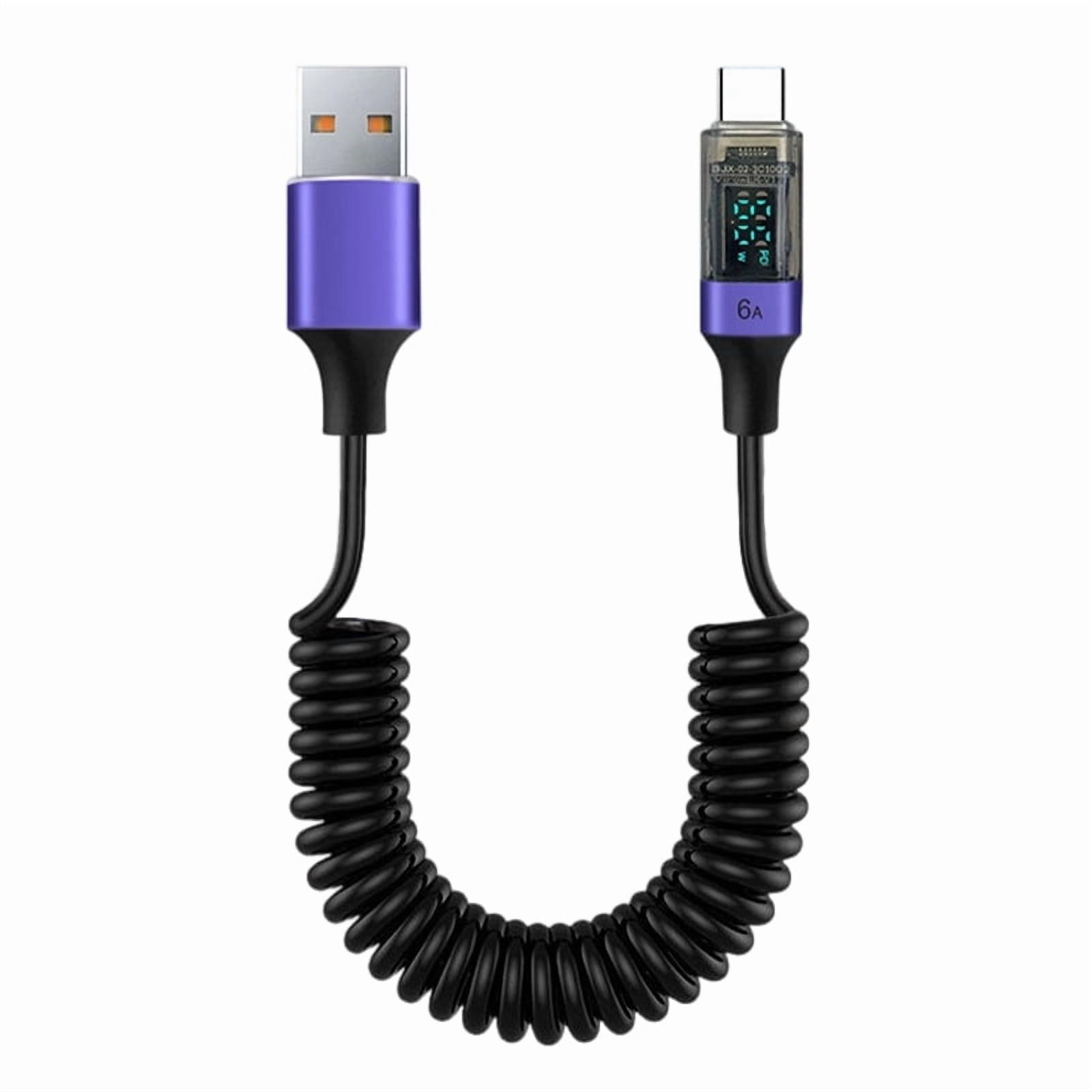 LED Power Display USB C to USB Charging Cable 66W Fast Charging Spring ...