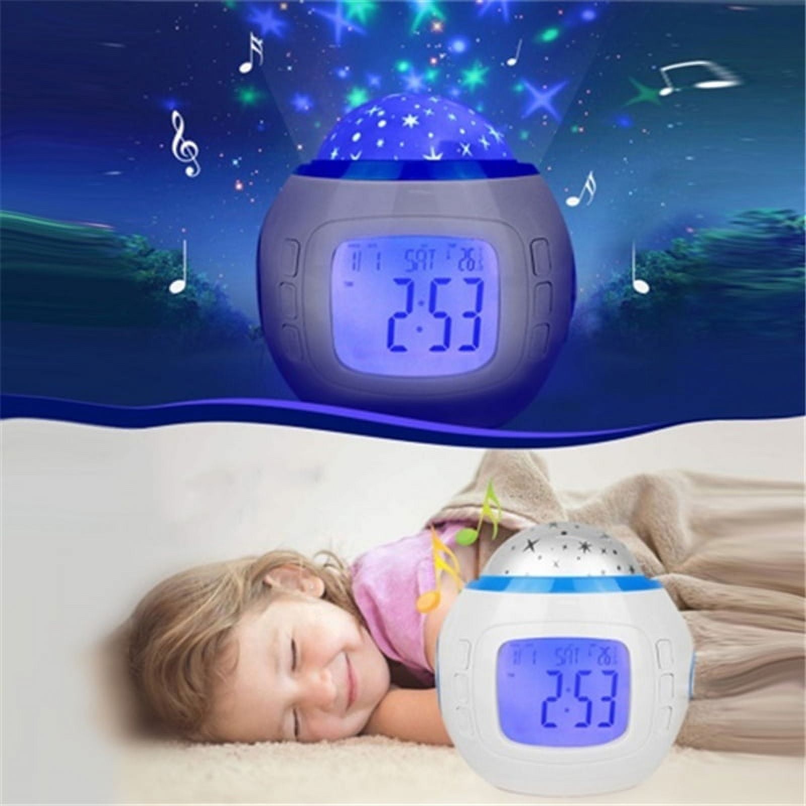 LED Projector Night Light, Digital Alarm Clock With Music LED Star Sky ...