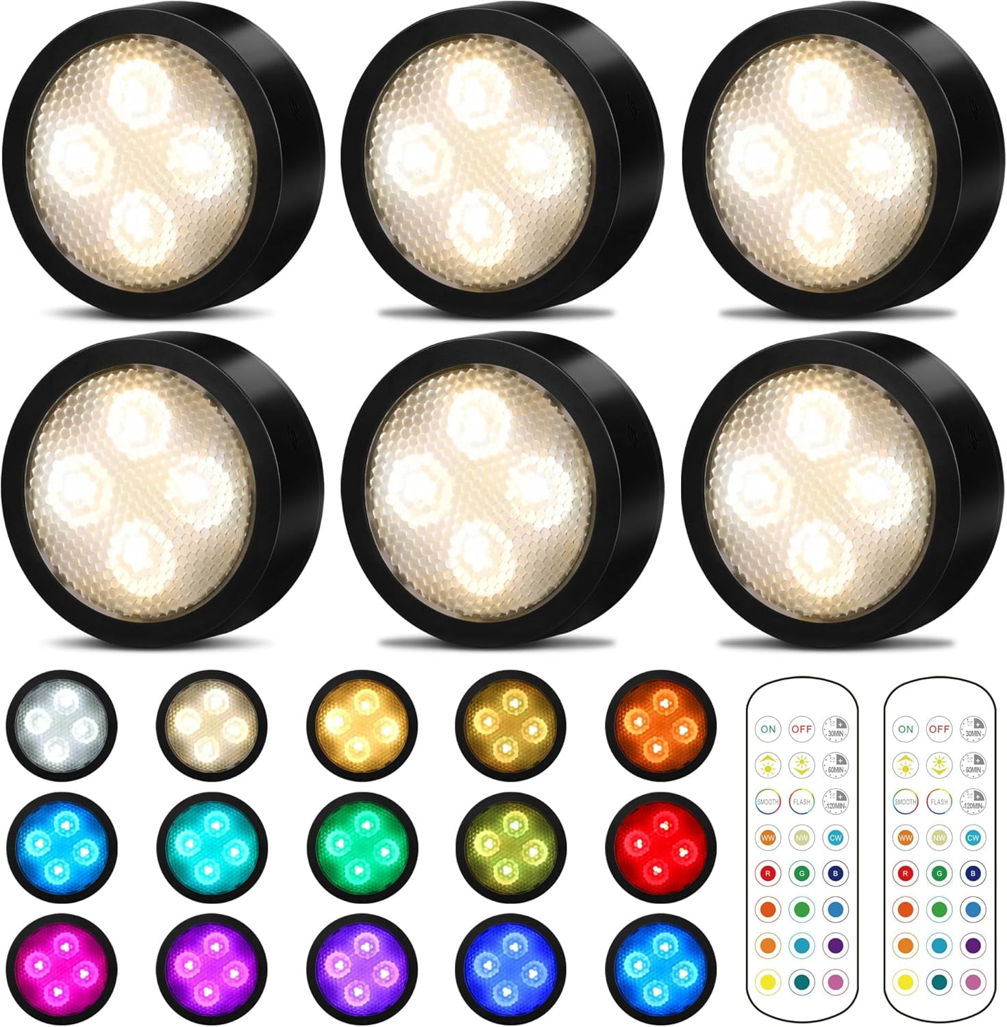 LED Puck Lights with Remote, Battery Powered Wireless Under Cabinet ...