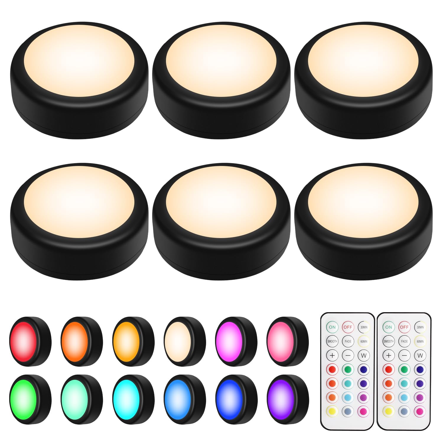 LED Puck Lights with Remote Control, 13 Color Changing Under Cabinet ...