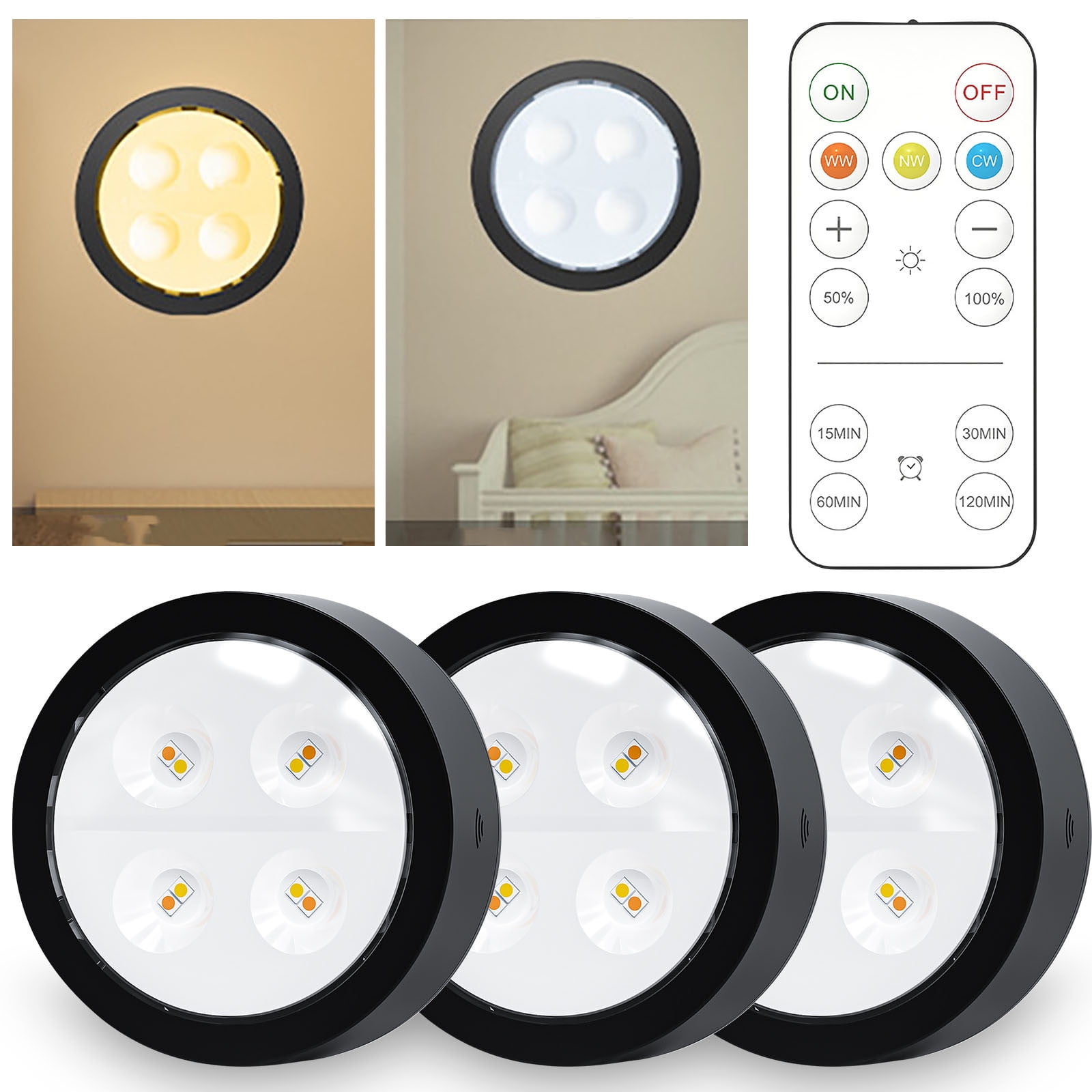 LED Puck Lights with Remote Control,Rechargeable Wireless Closet Lights,Bookshelf Lights,Above ...