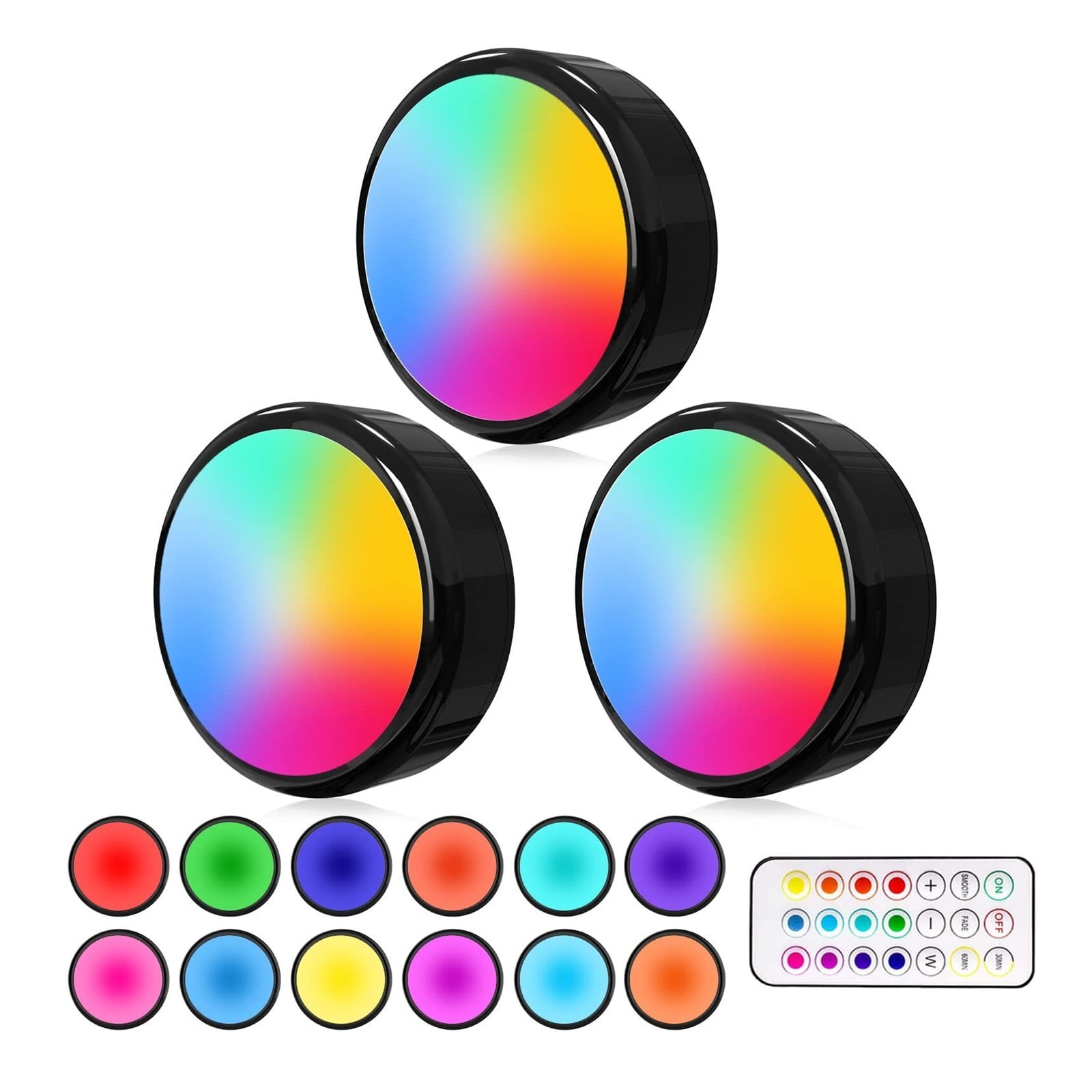 LED Puck Lights with Remote, 6 Pack Under Cabinet Lighting, Battery ...