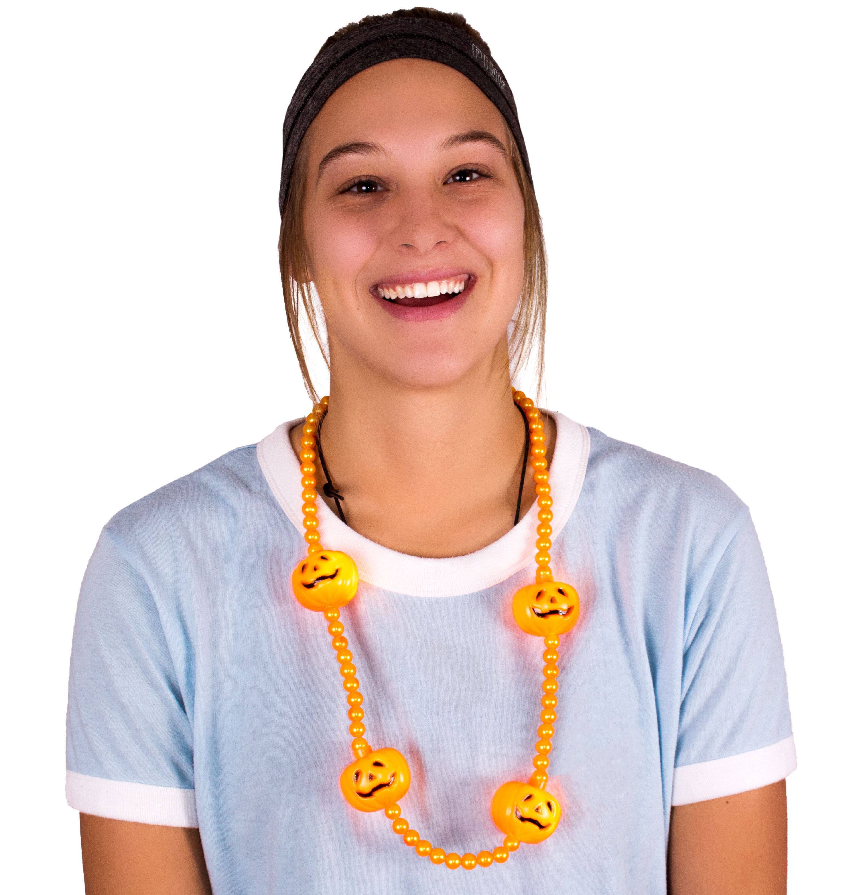 LED Pumpkin Lights Halloween Beads LED Necklaces, Orange, 30", 6 Pack ...