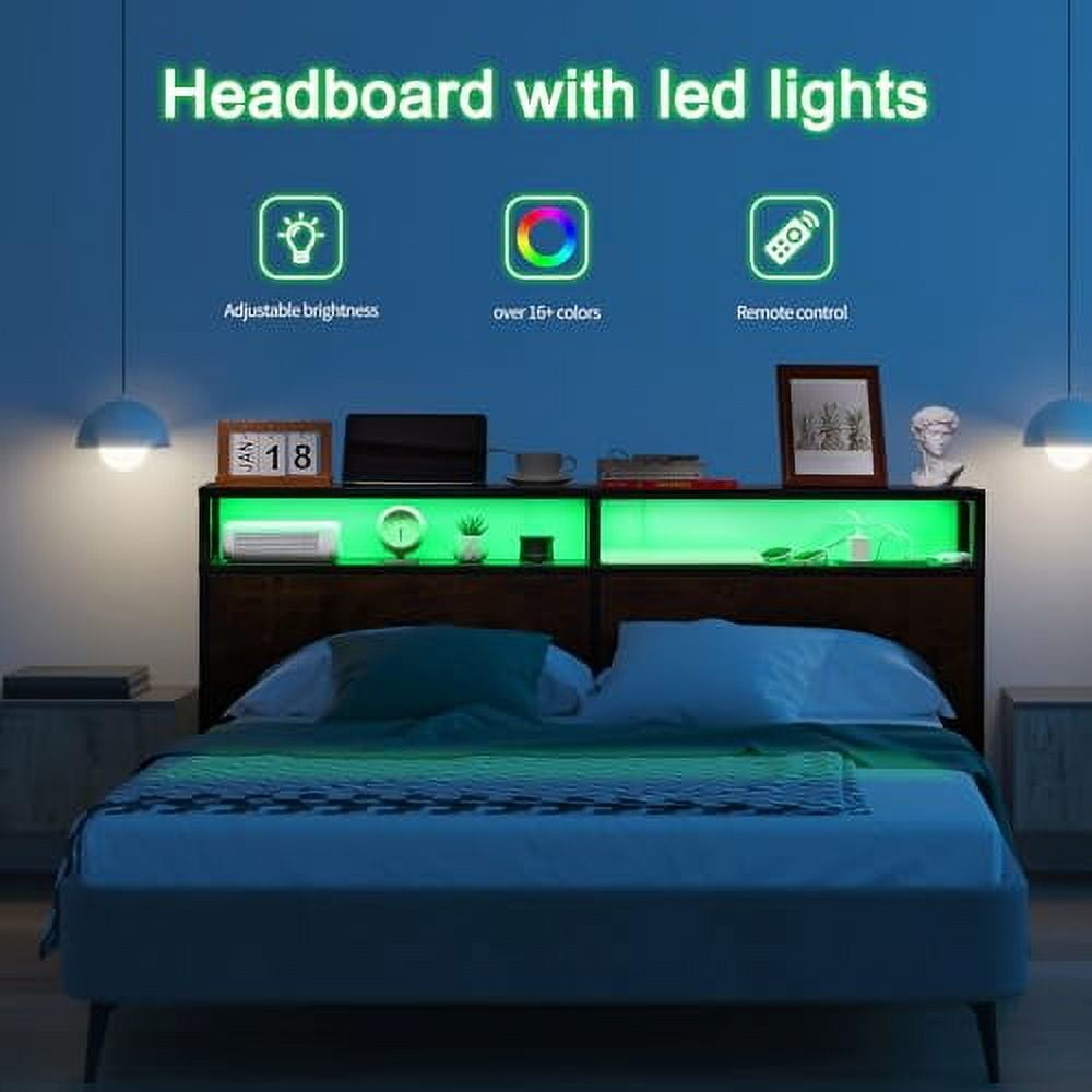 LED Queen Headboard with Storage and Lights, USB Charging, Bedroom ...